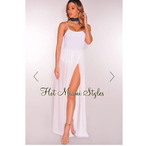 Hot Miami Styles | Dresses | Hot Miami Style White Sheer Slit Maxi ...